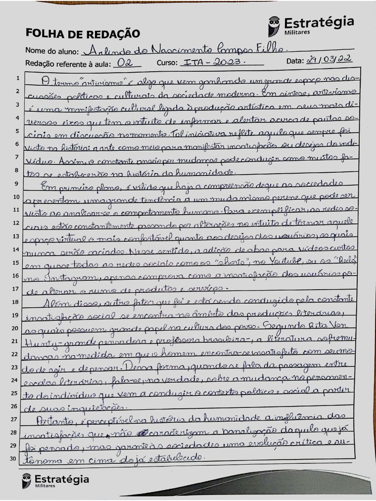 Redação - ITA - Arlindo Filho nº 3 | PDF