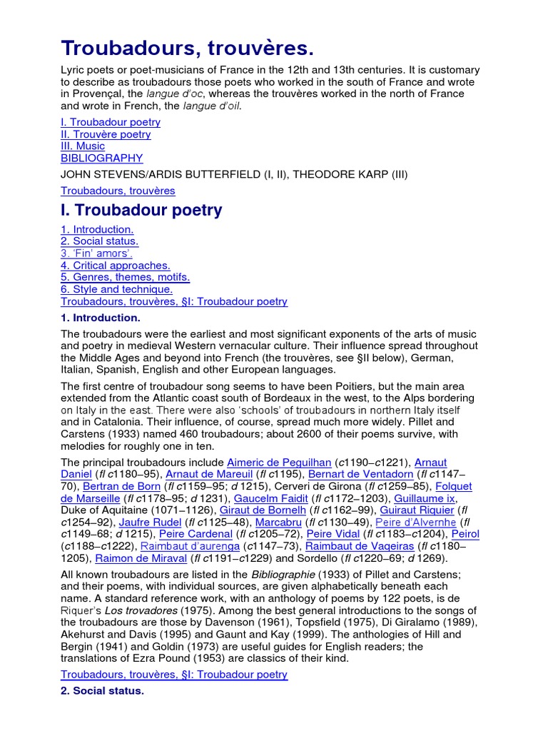 Troubadours & Trouvères: Medieval Poets | PDF | Poetry | Metre (Poetry)