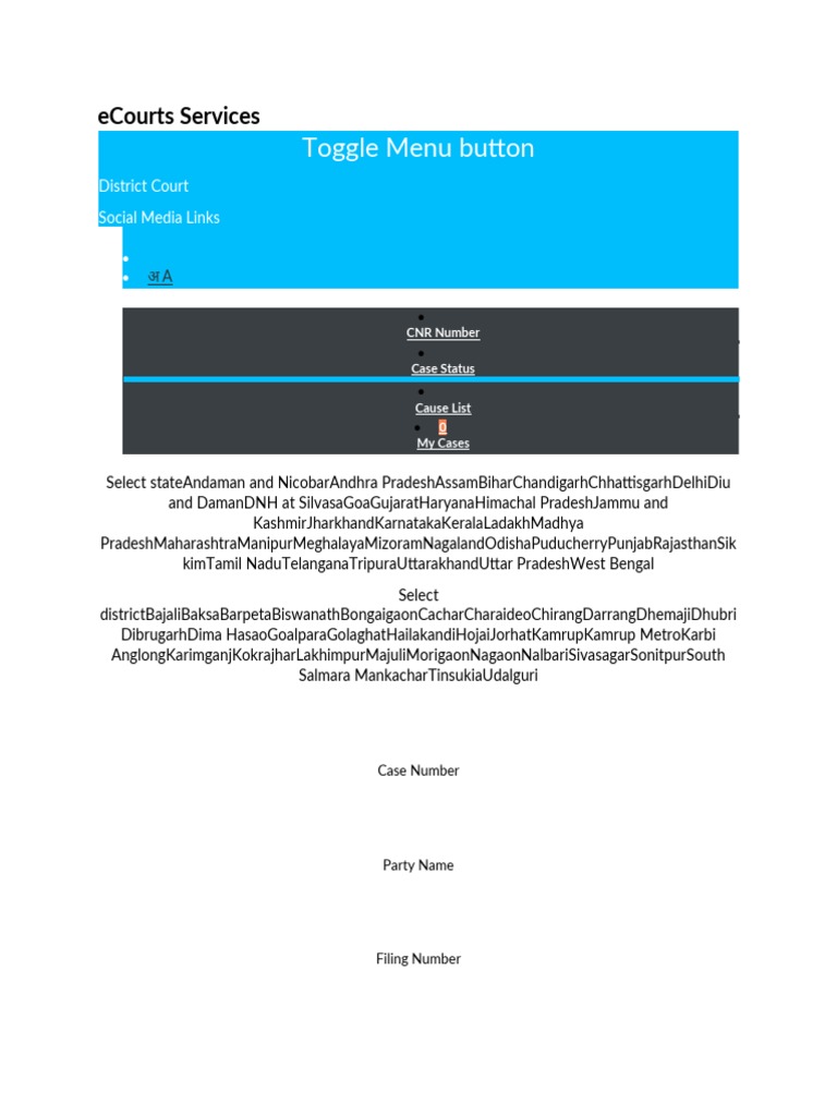 Toggle Menu Button: Ecourts Services | PDF