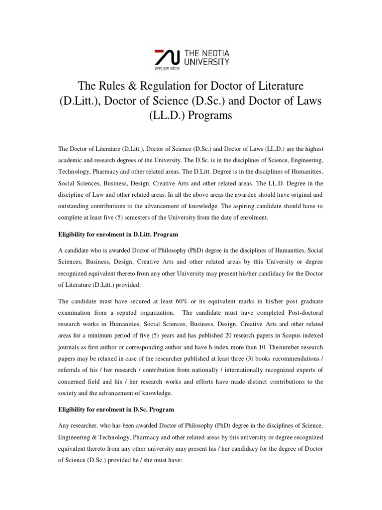 DSC D Litt Guideline | PDF | Doctorate | Academic Degree
