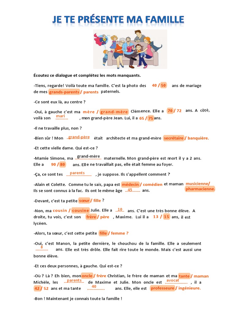 Co La Famille A1 Corrige | PDF