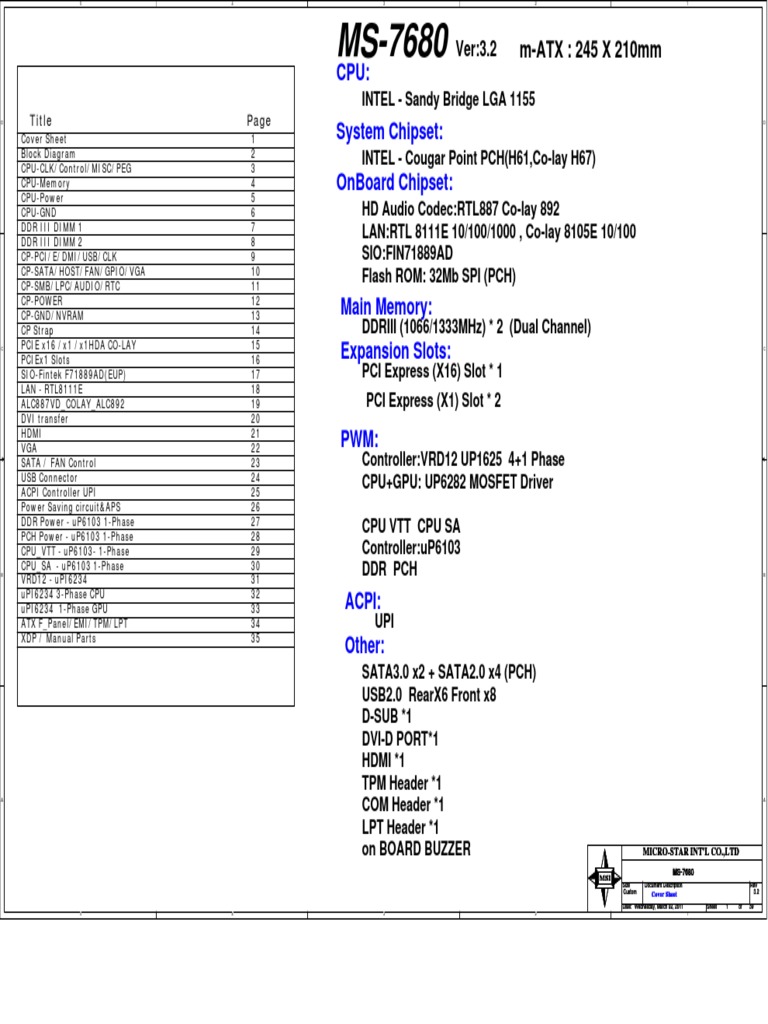 Msi MS-7680 Rev 3.2 | PDF | Integrated Circuit | Office Equipment
