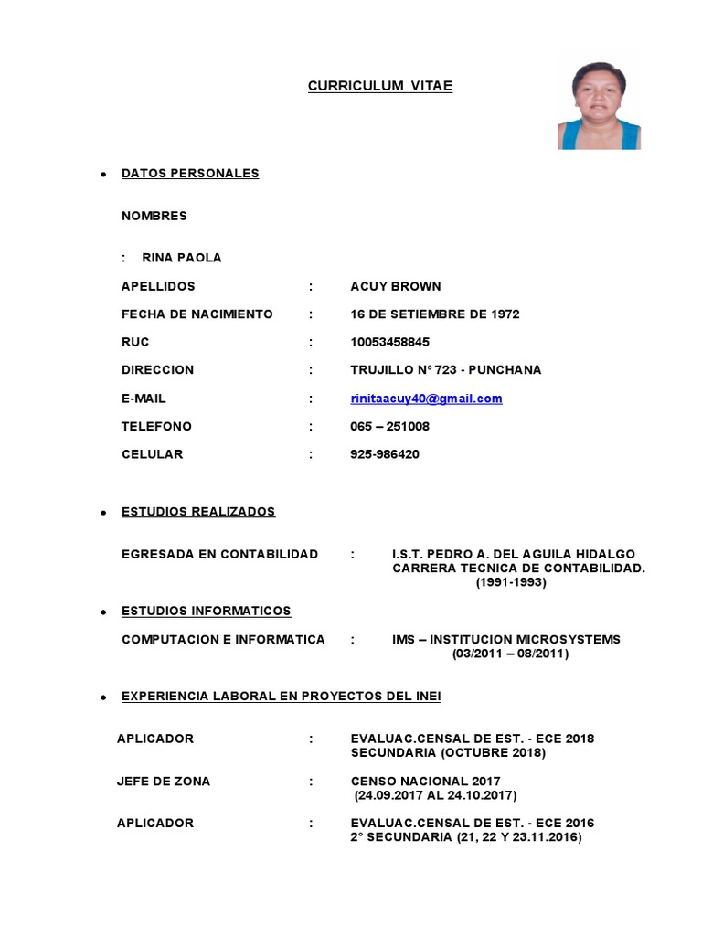 Curriculum Vitae Rina Acuy Brown (2019) | PDF