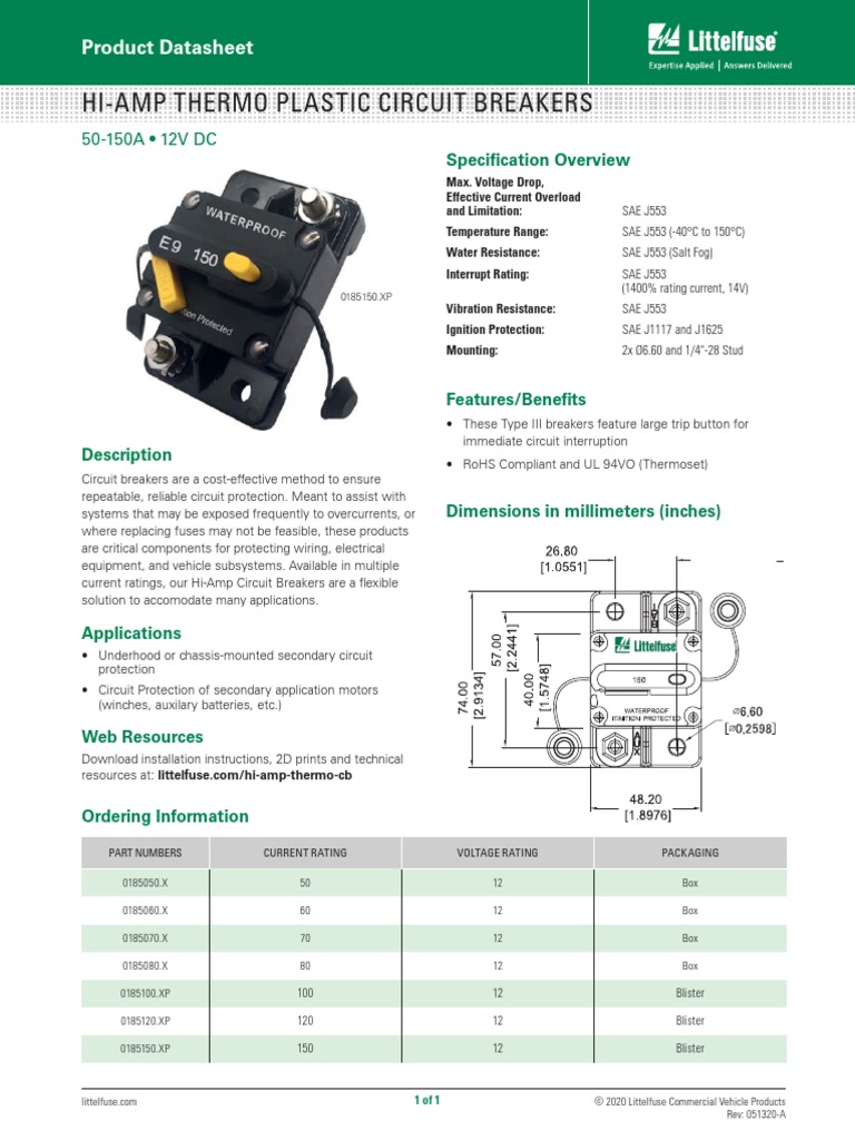 Littelfuse Circuit Breakers Hi Amp Thermo Datasheet | PDF | Fuse (Electrical) | Building Engineering