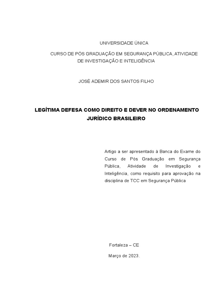 tcc legítima defesa | PDF | Poder Policial (Lei Constitucional dos ...