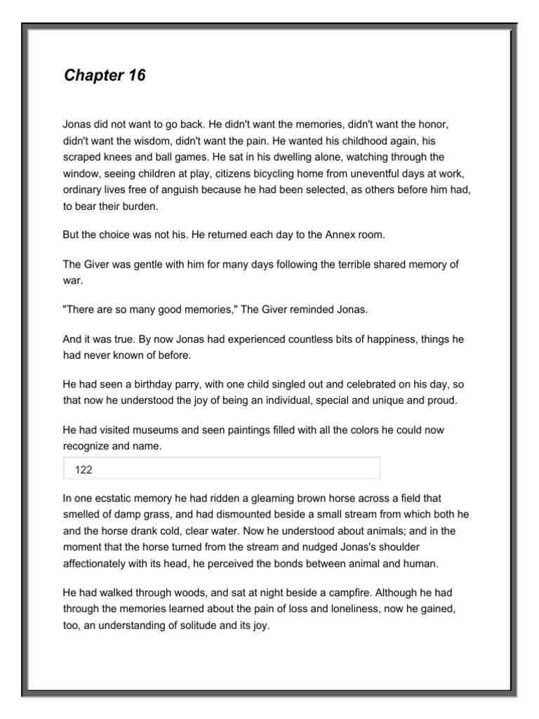 Giver Ch. 16 | PDF | The Giver