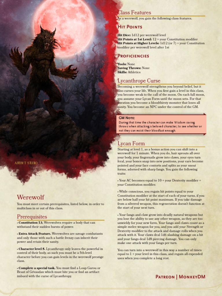 Werewolf Prestige Class | PDF | Werewolves