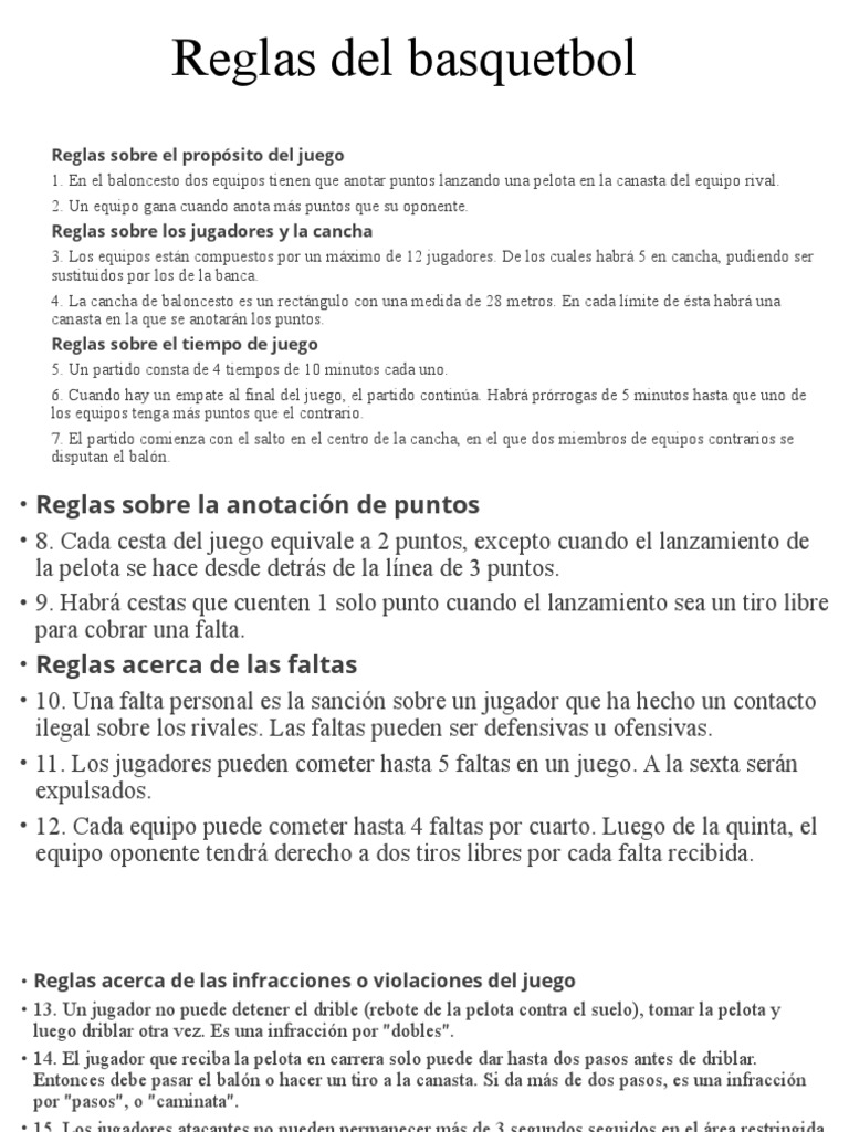 Reglas Del Basquetbol | PDF | Deportes de equipo | Deportes