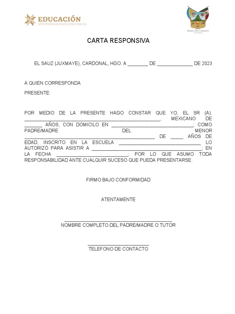 Carta Responsiva para Actividad Escolar | PDF