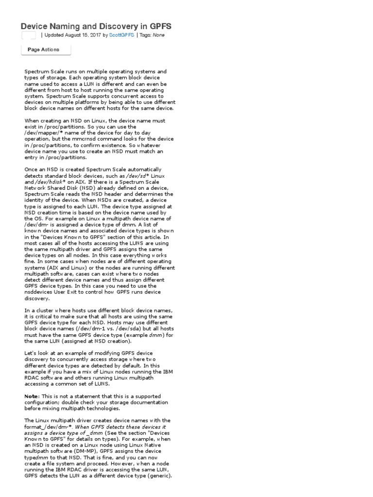 Ibm Spectrum Scale Wiki Device Naming And Discovery In Gpfs Pdf Device Driver Computer Data