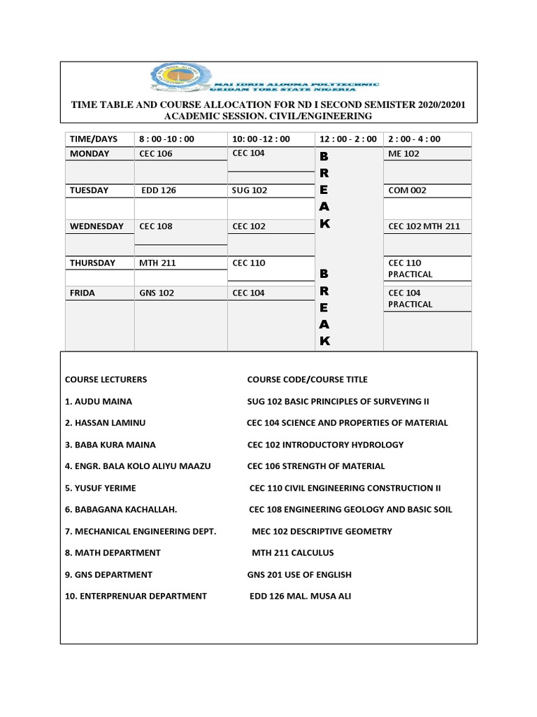 ND I & ND II Time Table 2021 PDF | PDF | Civil Engineering | Engineering