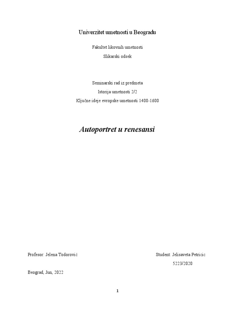 Autoportret U Renesansi | PDF