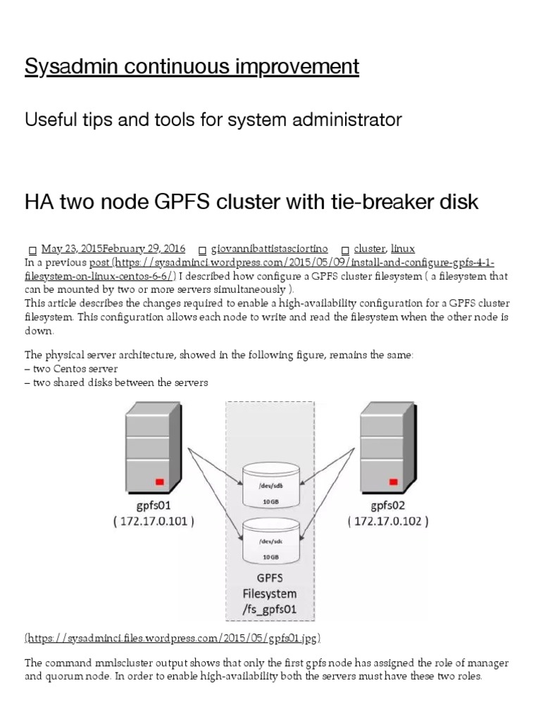 HA Two Node GPFS Cluster With Tie-Breaker Disk - Sysadmin Continuous Improvement | Download Free ...