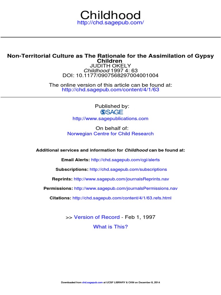 Non Territorial Culture As The Rationale For The Assimilation of Gypsy ...