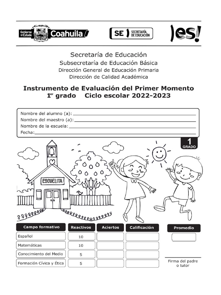 1° Inst. Eval. 1er. Momento Ciclo Escolar 22-23 | PDF