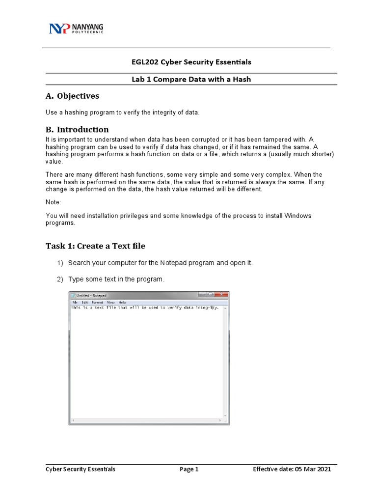 EGL202 - Lab - 1 - Compare Data With A Hash (Student) | PDF | Computer File | Utility Software