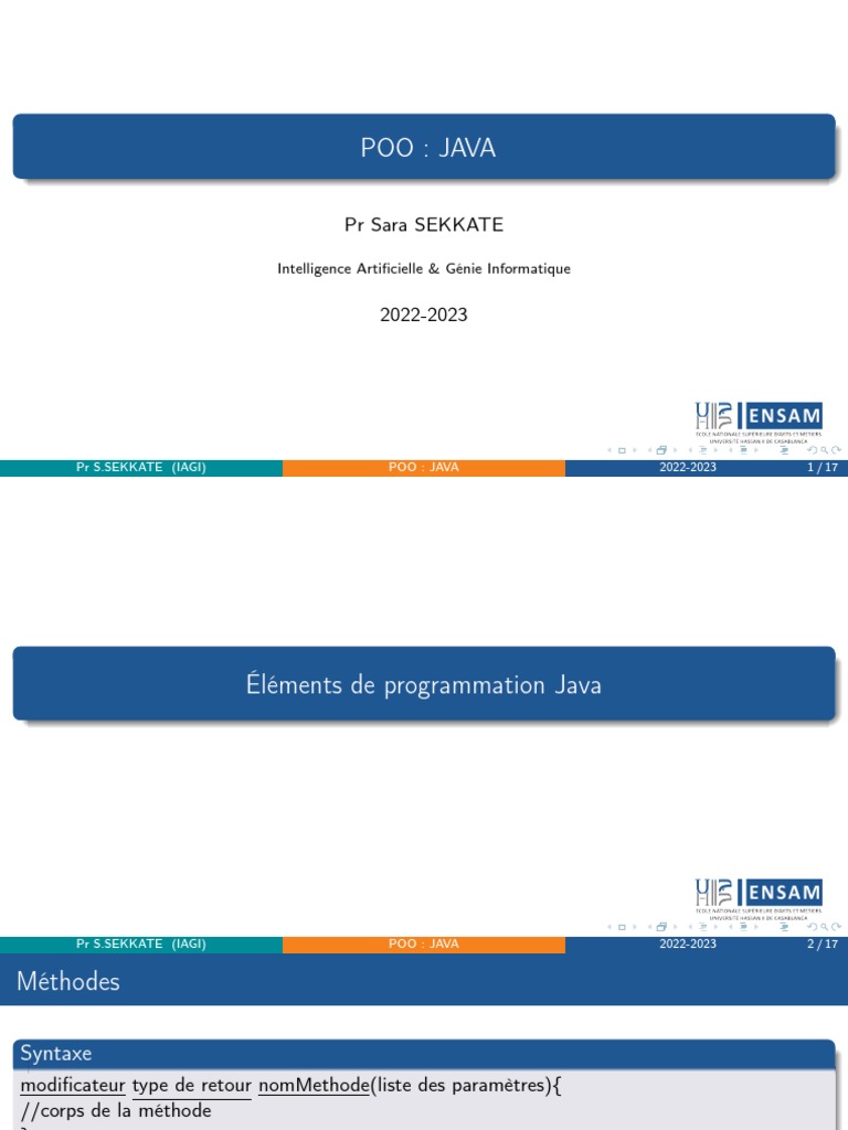 POO coursVE 2 | PDF | Java (Langage de programmation) | Paramètre (Programmation informatique)