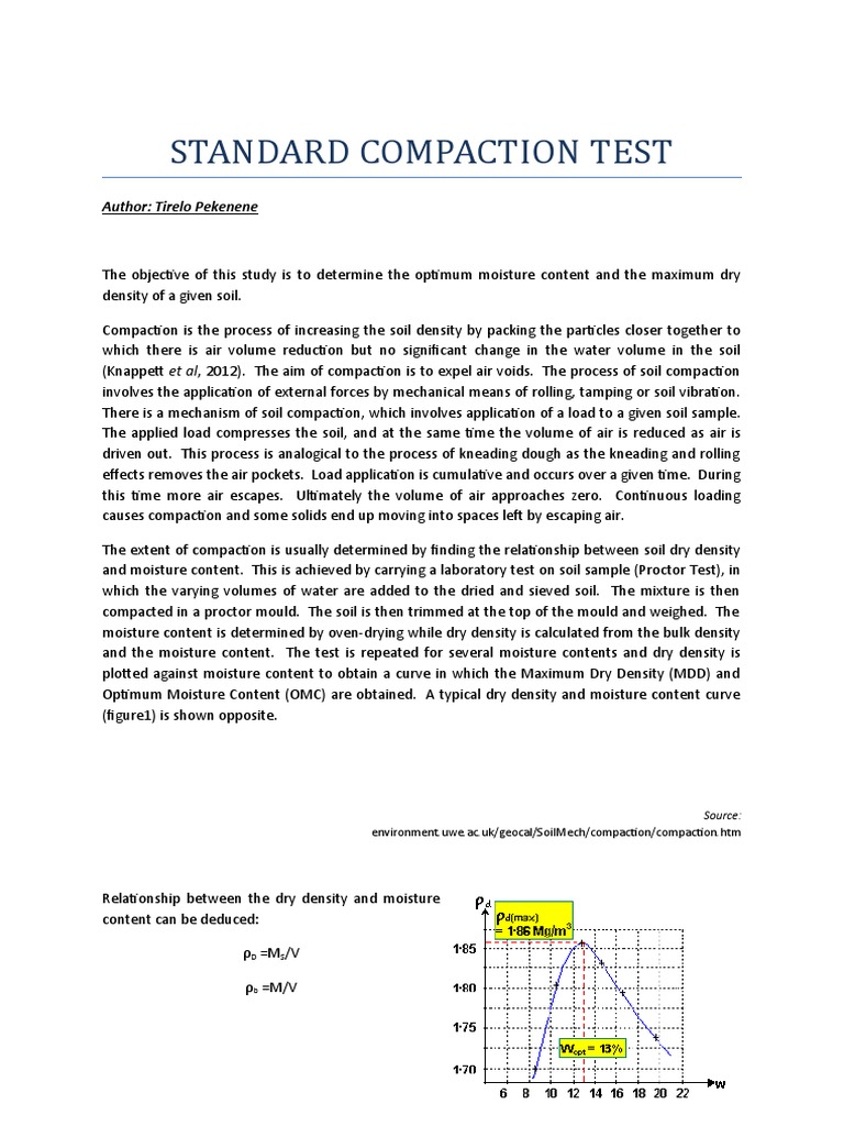 Standard Compaction Test | Download Free PDF | Density | Soil