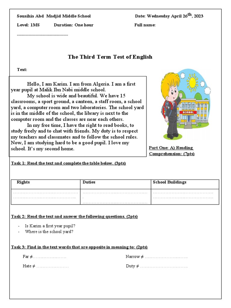 1MS Third Test | PDF | Grammar | Linguistics
