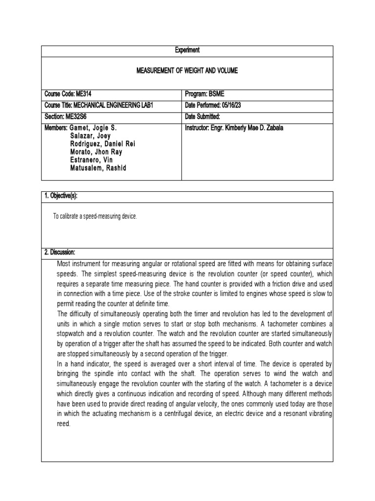 Lab1-Experiment-Weight and Volume | PDF | Experiment | Speed Lab1-Experiment-Weight and Volume | PDF | Experiment | Speed