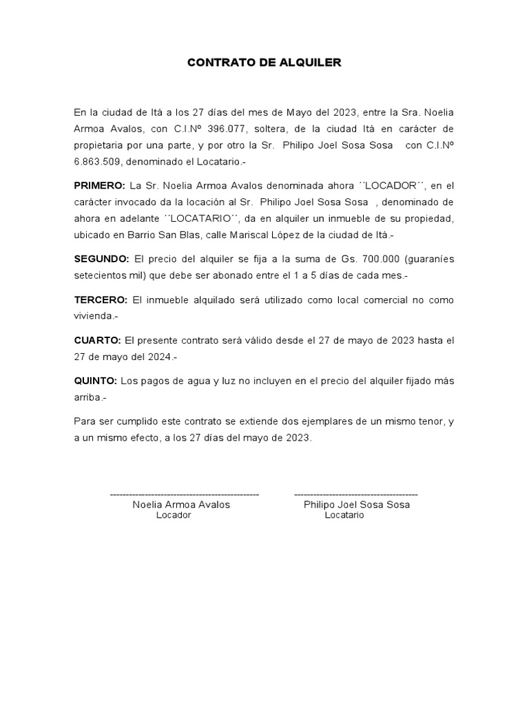 Contrato de Alquiler Simple 2 | PDF