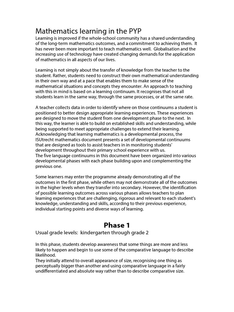 ISUtrecht PYP Math Syllabus | PDF | Learning | Shape