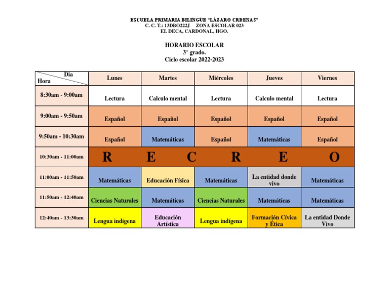 3° Horario Escolar | PDF