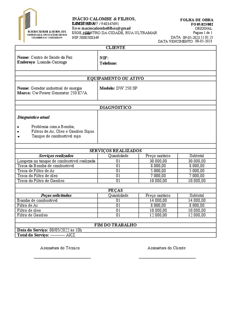MODELO FOLHA DE OBRA 2 | PDF