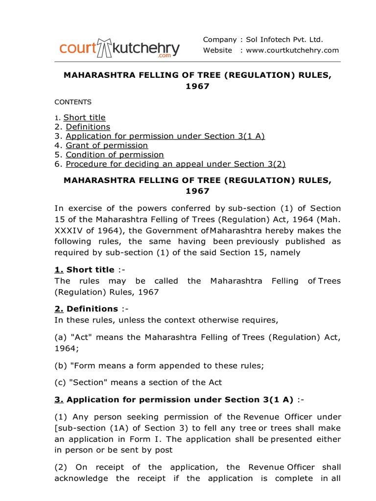 Maharashtra Felling of Tree (Regulation) Rules, 1967 | PDF | Civil Law ...