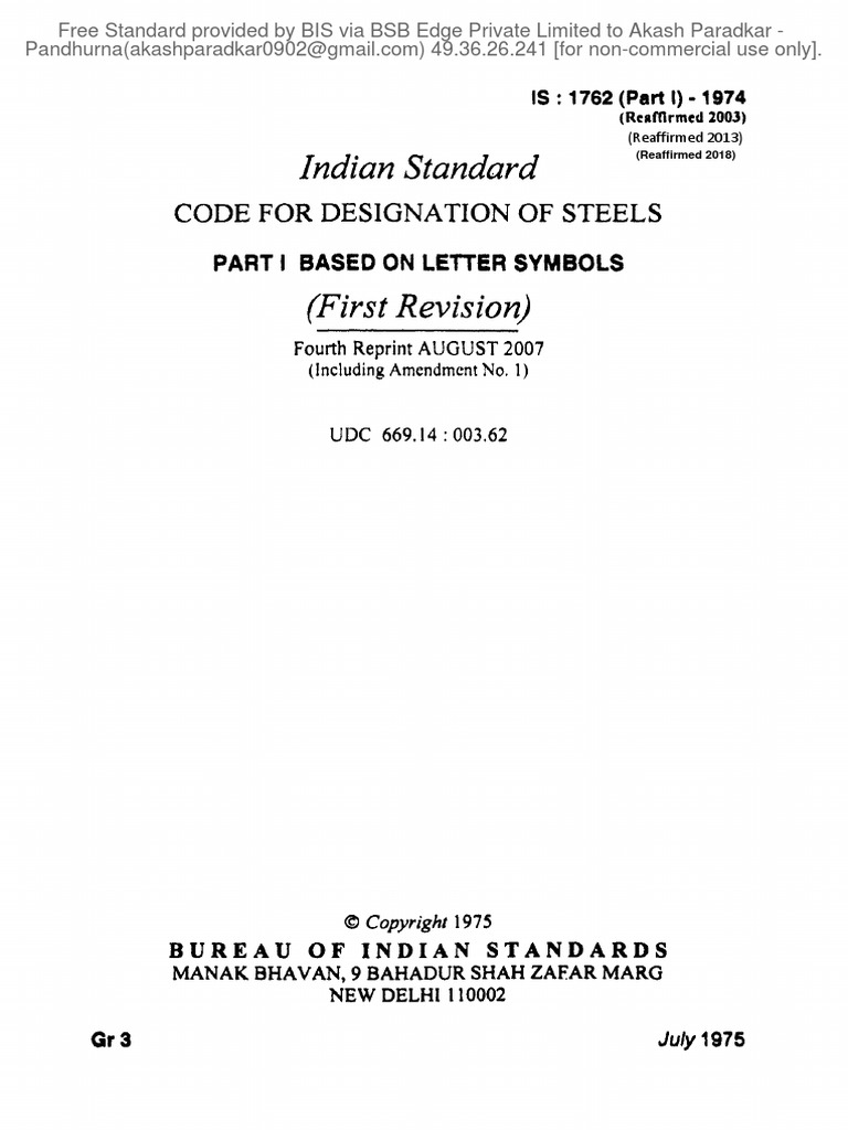 Indian Standard: Code For Designation of Steels | PDF | Strength Of ...