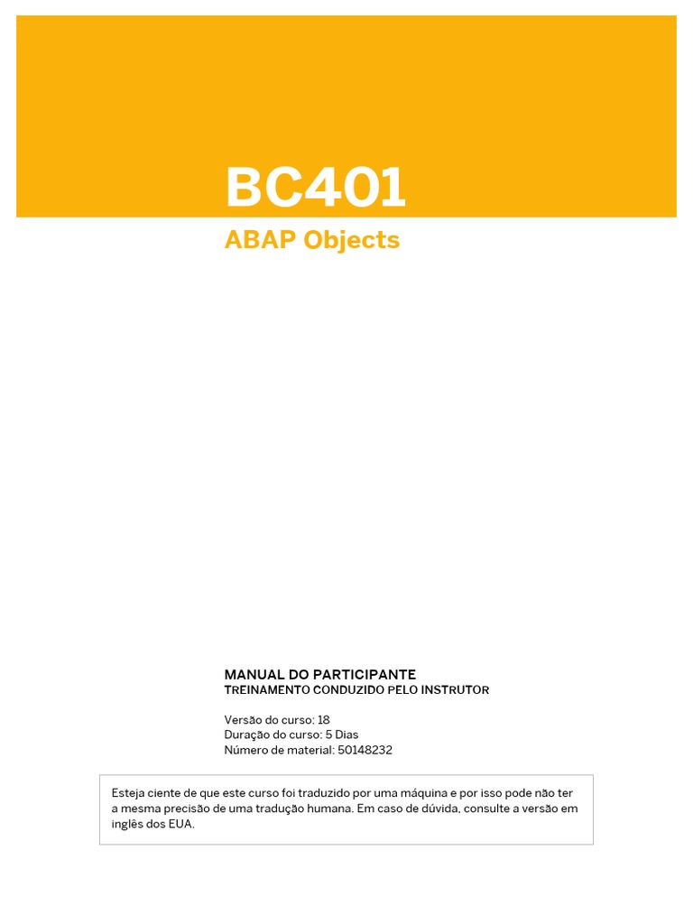Bc401 - BR - Col18 - Abap Objects | Download grátis PDF | Linguagem de modelagem unificada (UML ...