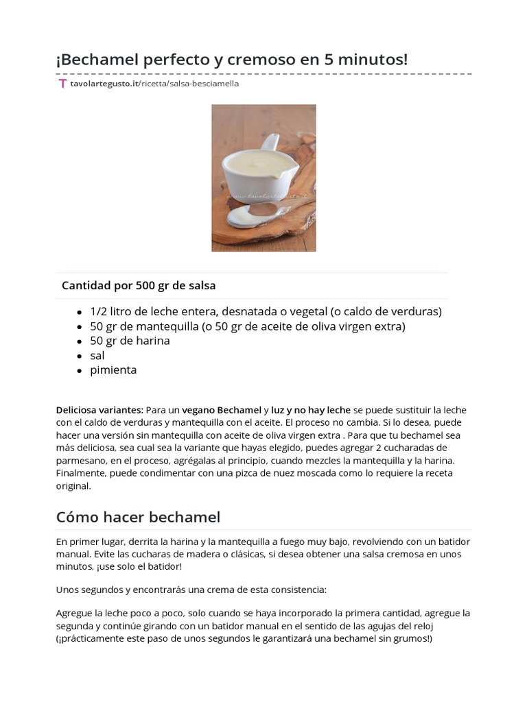 ¡Bechamel Perfecto y Cremoso en 5 Minutos! - Receta Bechamel | PDF