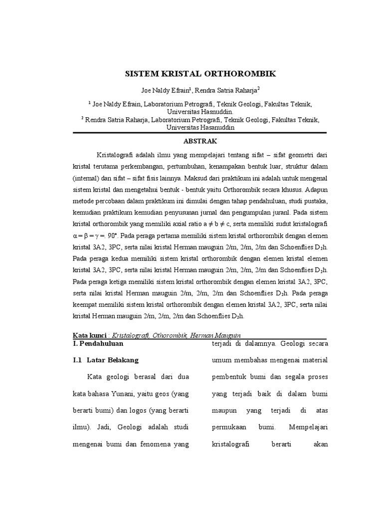 Sistem Kristal Orthorombik dalam Kristalografi | PDF