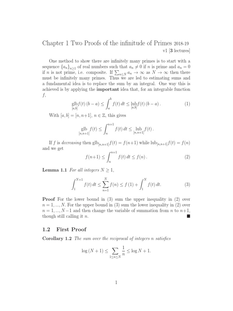 Notes 1 2018 19 Infinitely Many Primes Pdf Prime Number Series