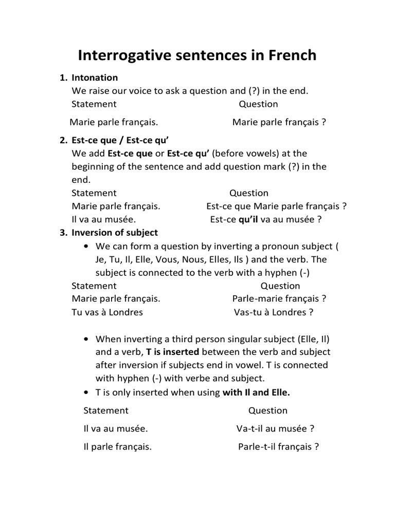 Interrogative Sentences in French | PDF