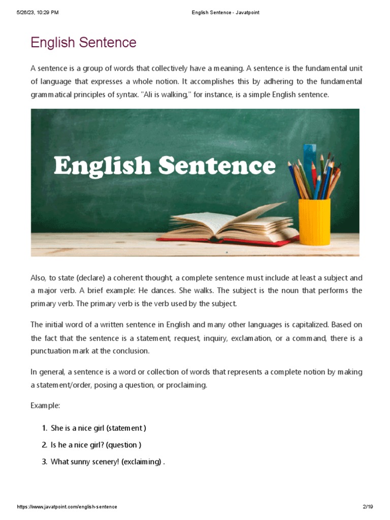 English Sentence - Javatpoint | PDF | Sentence (Linguistics) | Subject ...