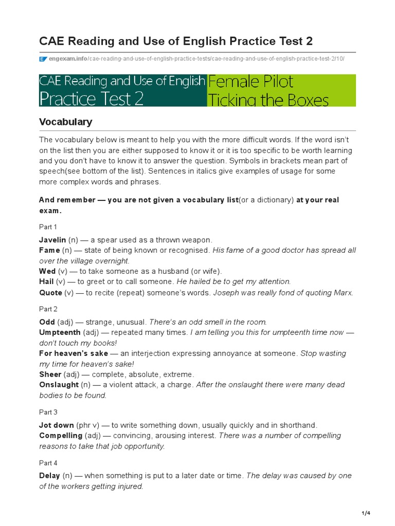 Engexam - info-CAE Reading and Use of English Practice Test 2 | PDF