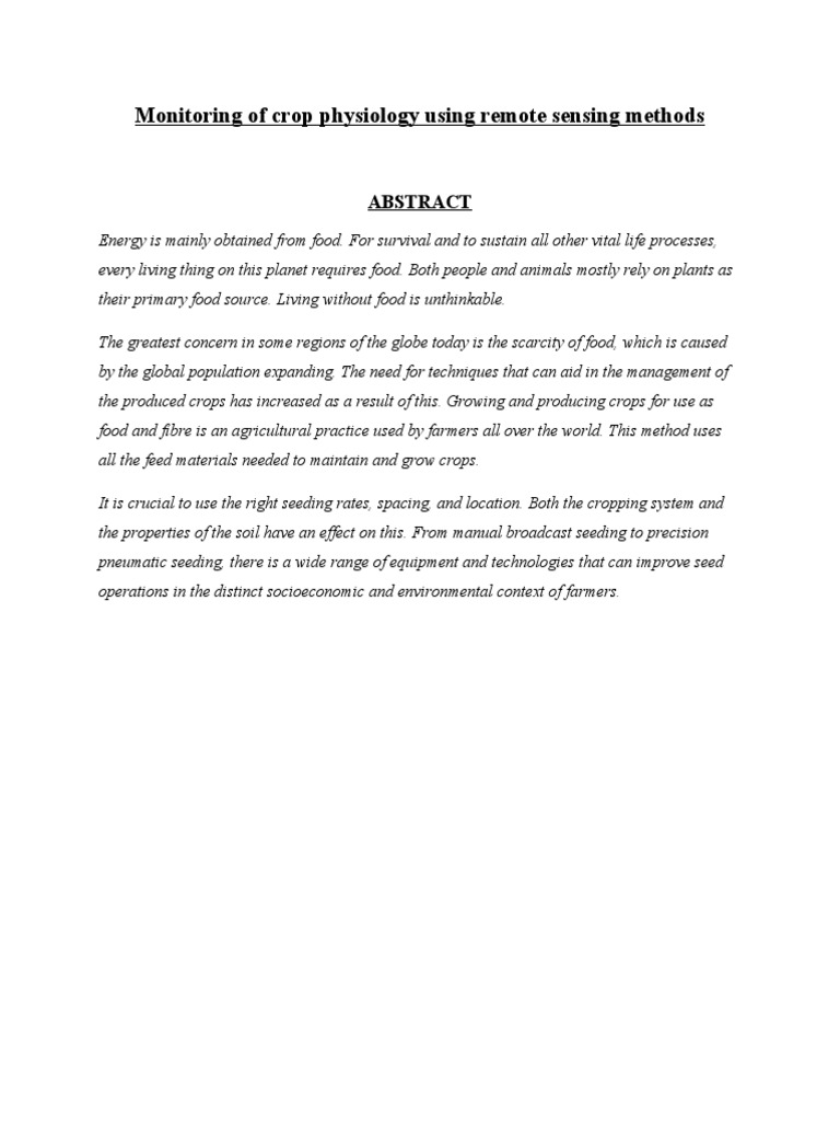 Monitoring of Crop Physiology Using Remote Sensing Methods | PDF ...
