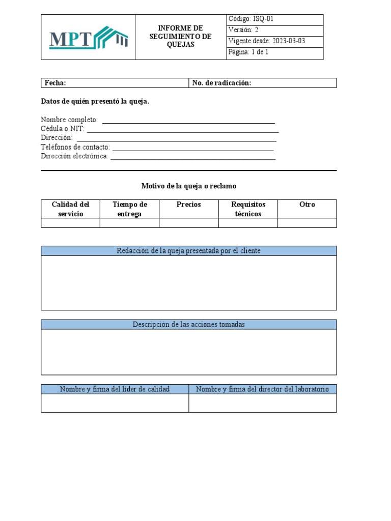 Informe de Seguimiento de Quejas | PDF