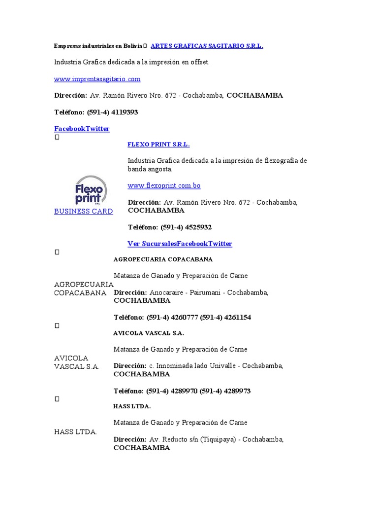 Empresas Industriales en Bolivia | PDF | Bolivia | Agricultura