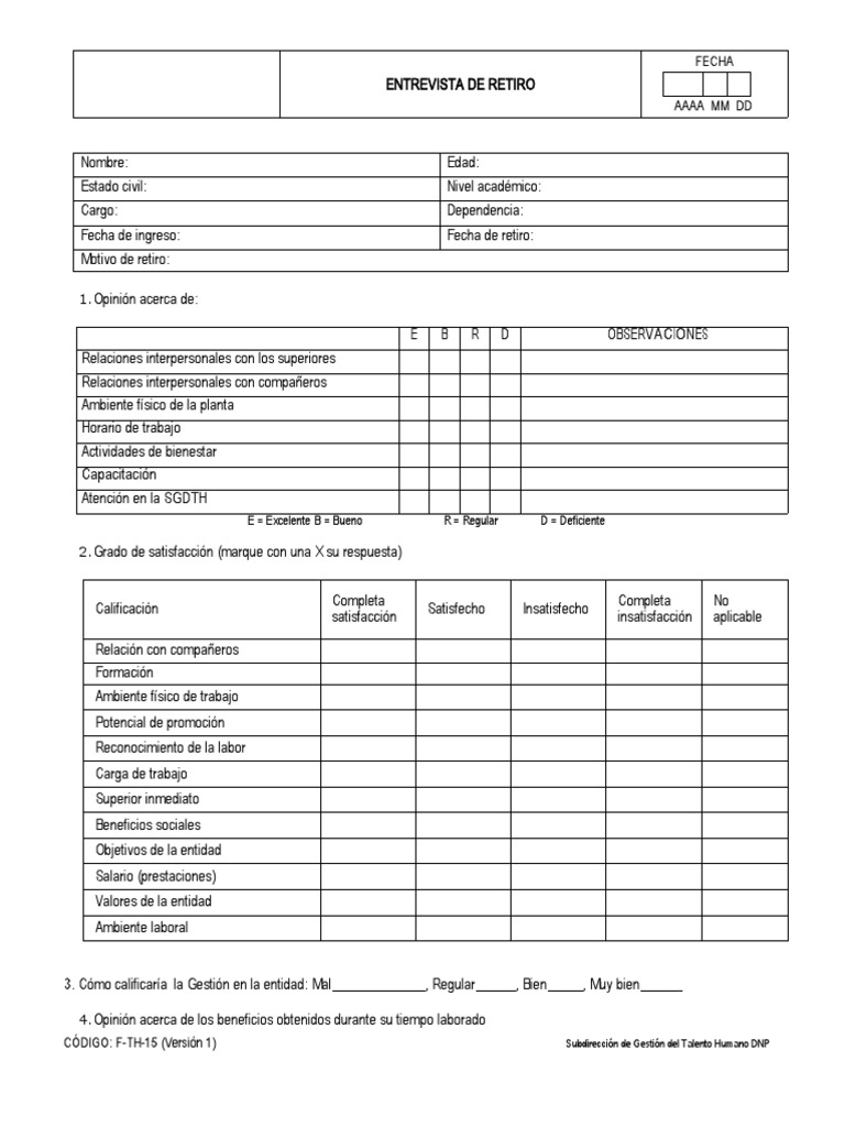Entrevista de Retiro de Personal | PDF