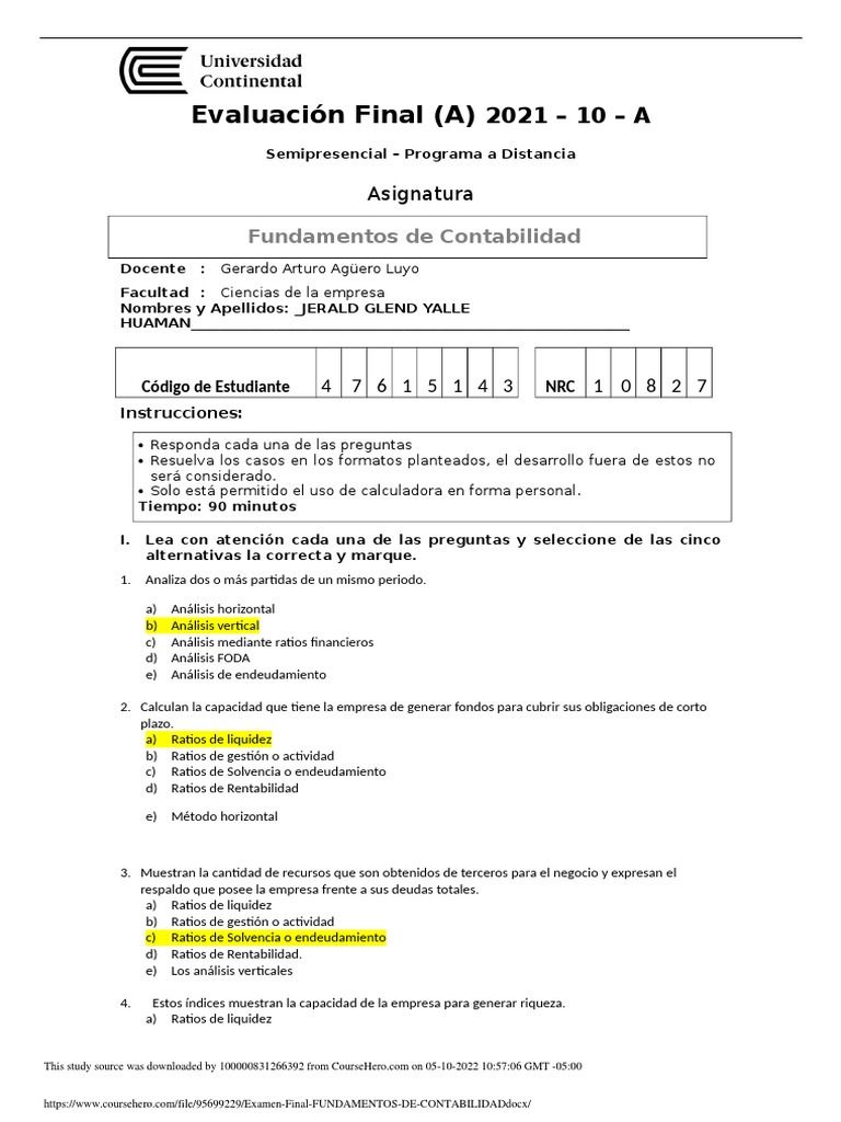 Examen Final Fundamentos de Contabilidad | PDF | Contabilidad | Estado ...