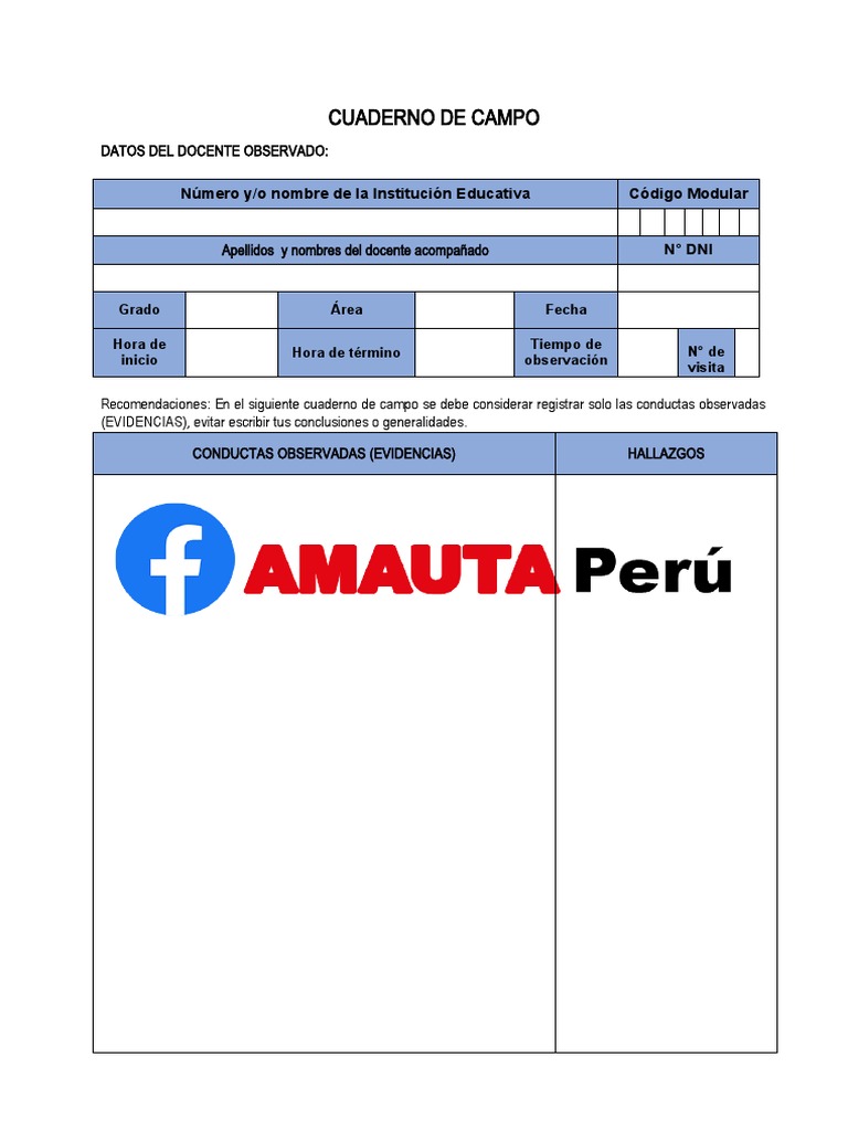 CUADERNO DE CAMPO SUGERIDO 2023 AMAUTA-Perú | PDF