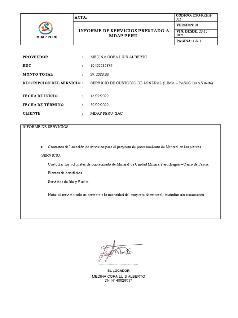 GP - Formato de Servicios - 00000 | PDF