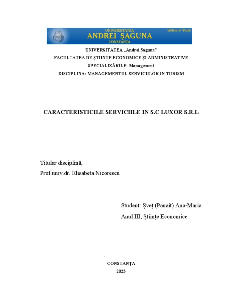 Managementul Serviciilor in Turism | PDF