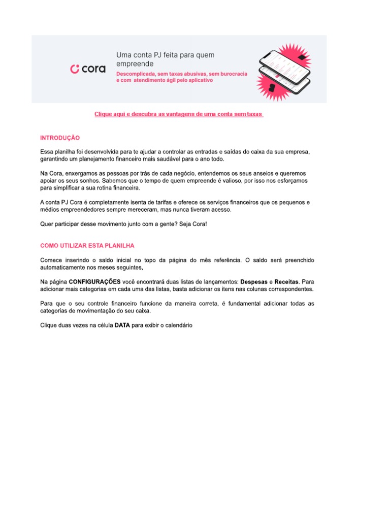 Cópia de Planilha de Controle Financeiro Empresarial - Cora | PDF | Empréstimos | Dinheiro