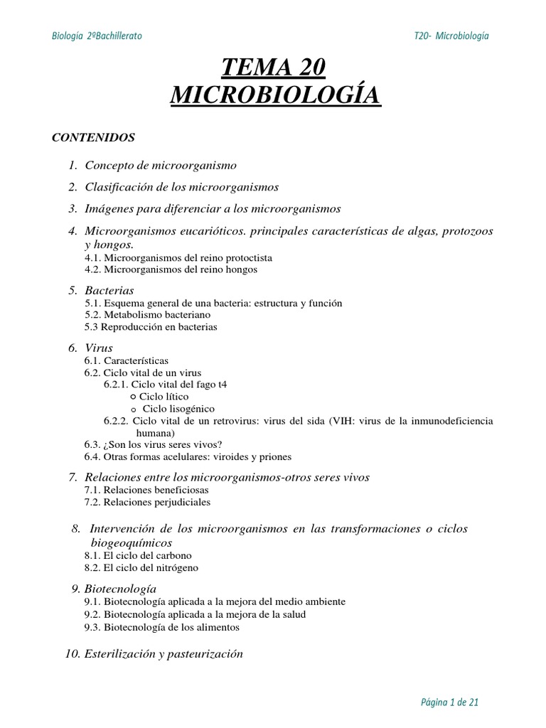 Tema 20. Microbiología | PDF | Virus | Las bacterias
