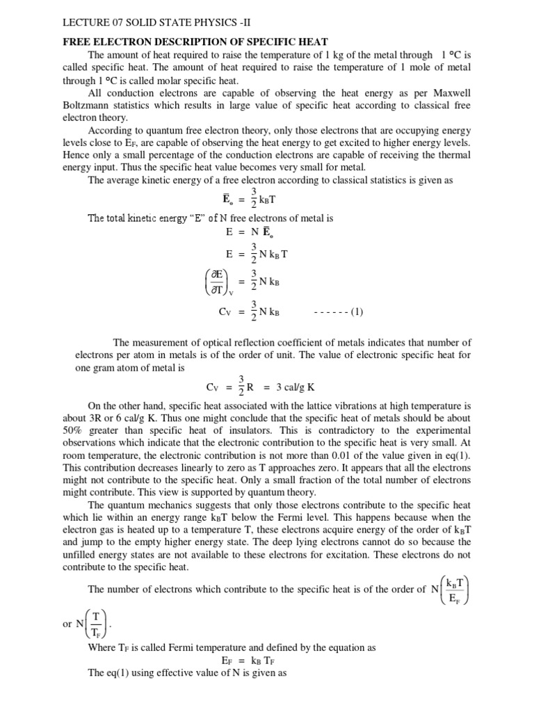 Lecture 07 Solid State Physics - II | PDF | Heat | Temperature