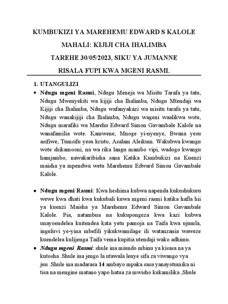 RISALA Kwa Mgeni Rasmi 2023 | PDF