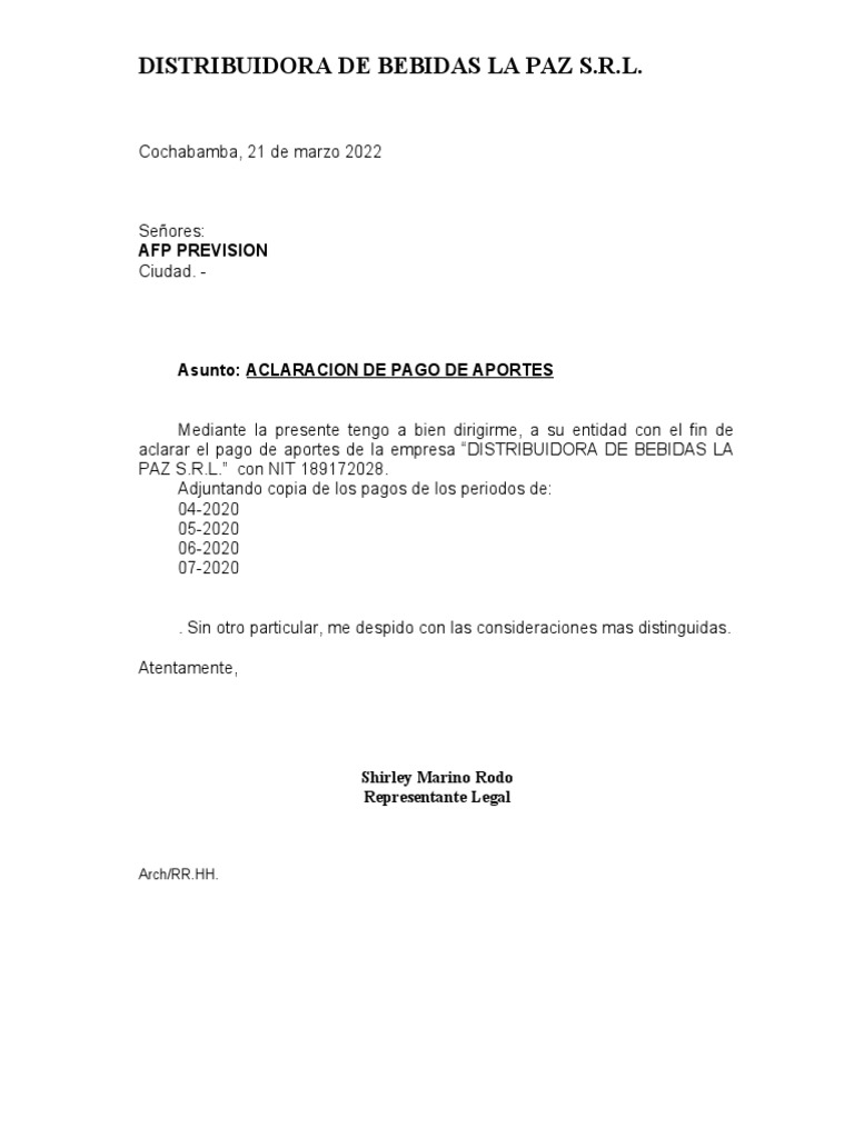 Carta de Solicitud de Baja Temporal Dist La Paz Afp P | PDF